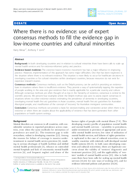 (PDF) Where there is no evidence: Use of expert consensus methods to ...