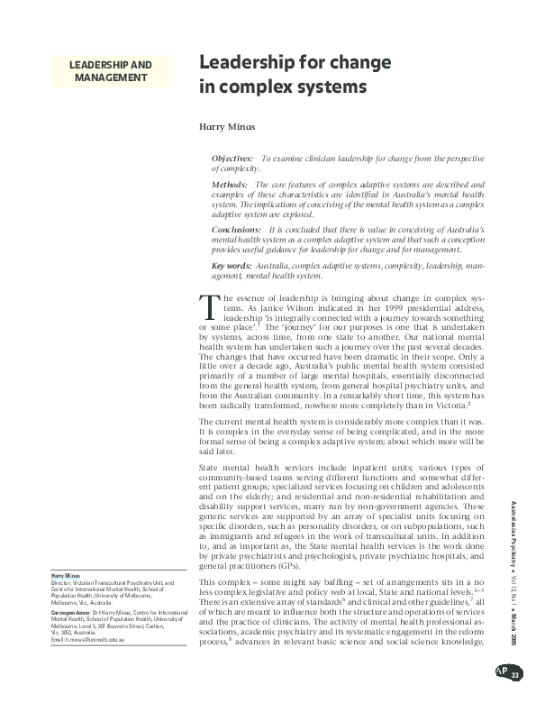 (PDF) Leadership for change in complex systems