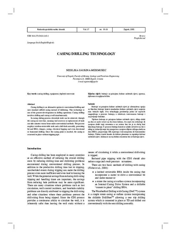 Pdf Casing Drilling Technology