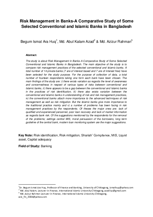 (PDF) Risk Management in Banks-A Comparative Study of Some Selected ...