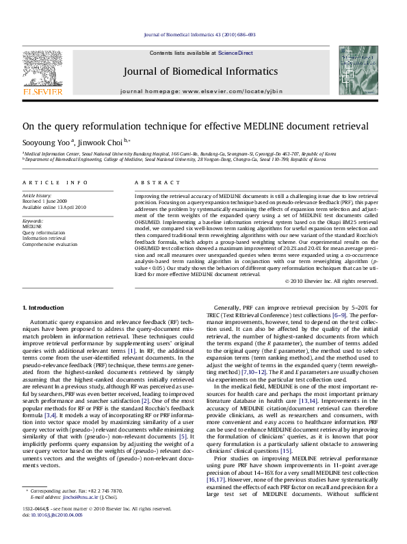 (PDF) On the query reformulation technique for effective MEDLINE ...