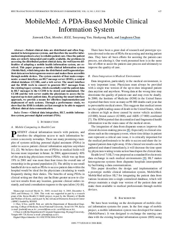 (PDF) MobileMed: A PDA-Based Mobile Clinical Information System