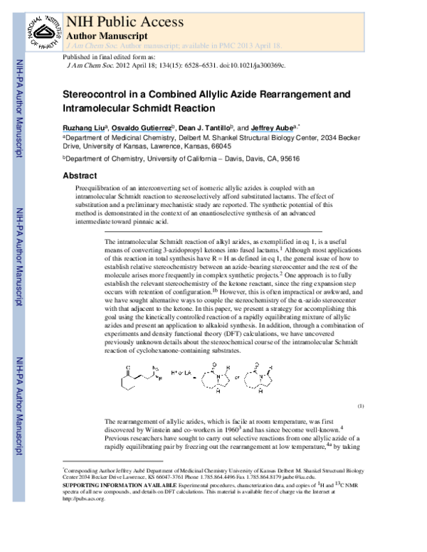 (PDF) Stereocontrol in a Combined Allylic Azide Rearrangement and ...