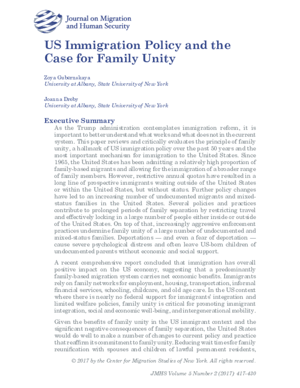 (PDF) US Immigration Policy and the Case for Family Unity