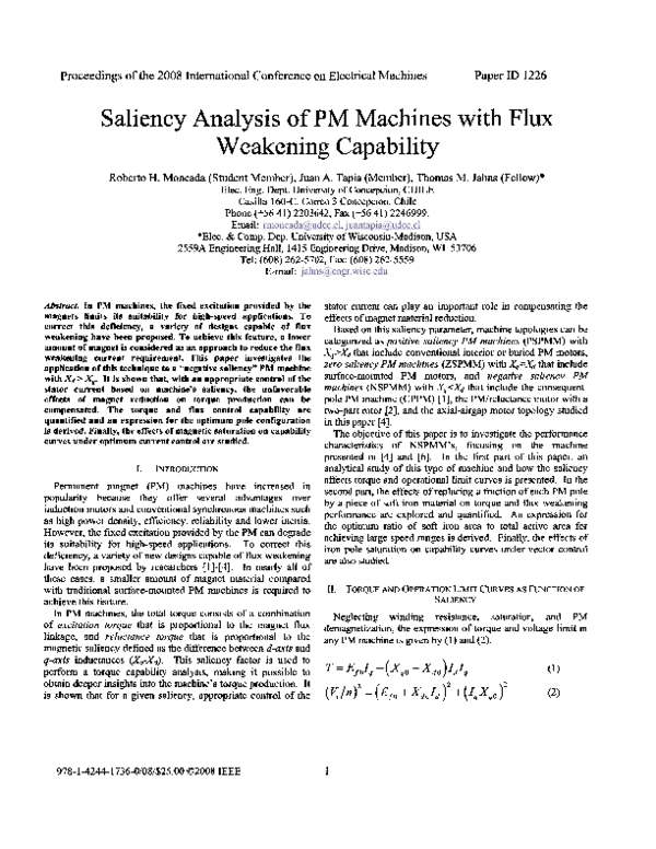(PDF) Saliency analysis of PM machines with flux weakening capability