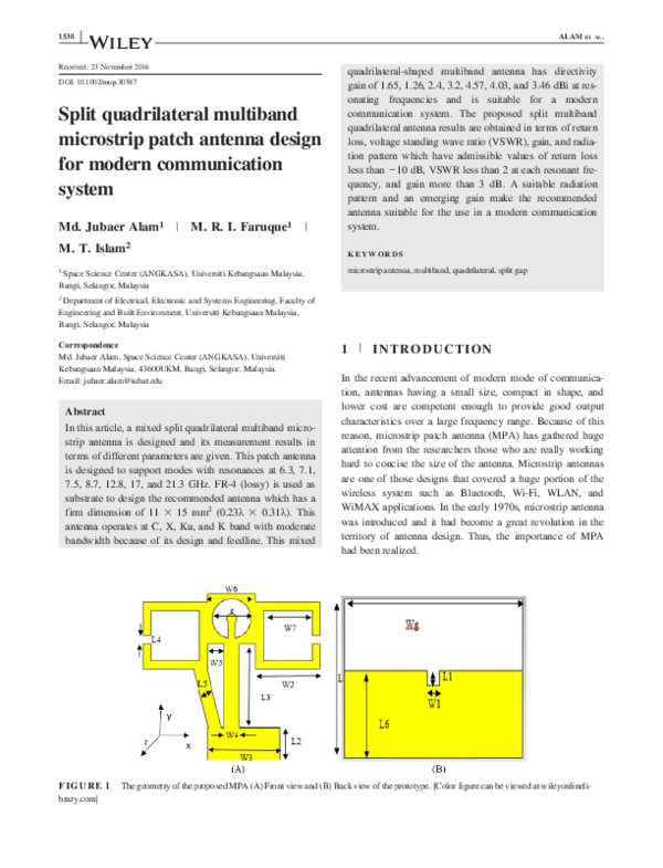 (PDF) Split quadrilateral multiband microstrip patch antenna design for ...