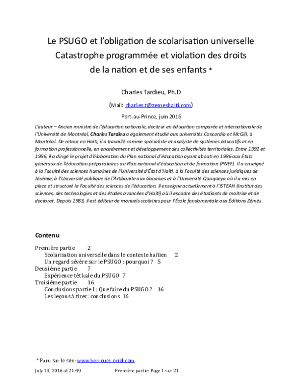 (PDF) Le PSUGO et l'obligation de scolarisation universelle Catastrophe ...