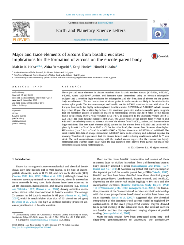 (PDF) Major and trace elements of zircons from basaltic eucrites ...