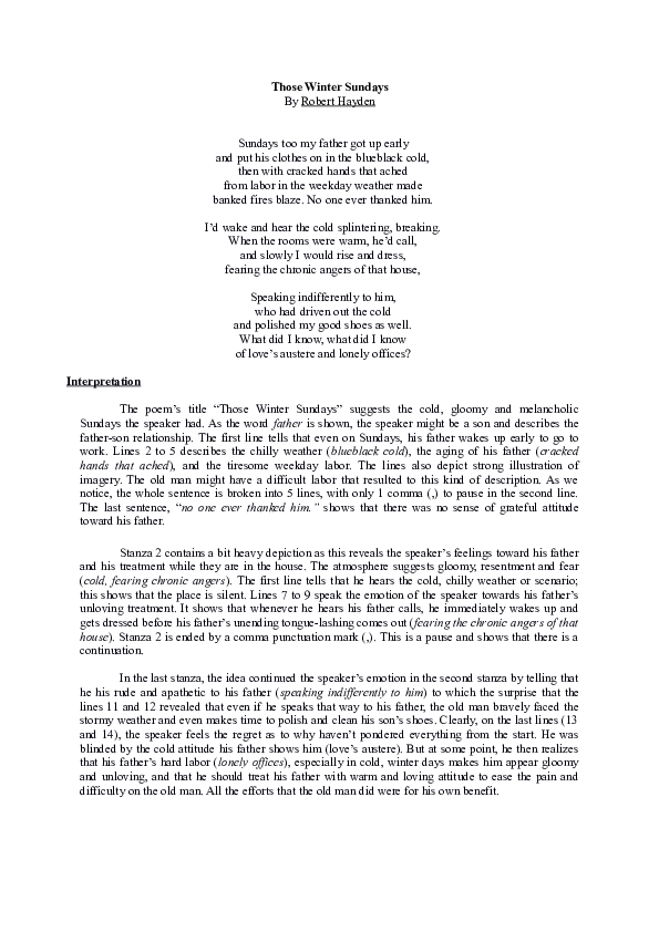 What Is The Theme Of Poem Those Winter Sundays | Sitedoct.org