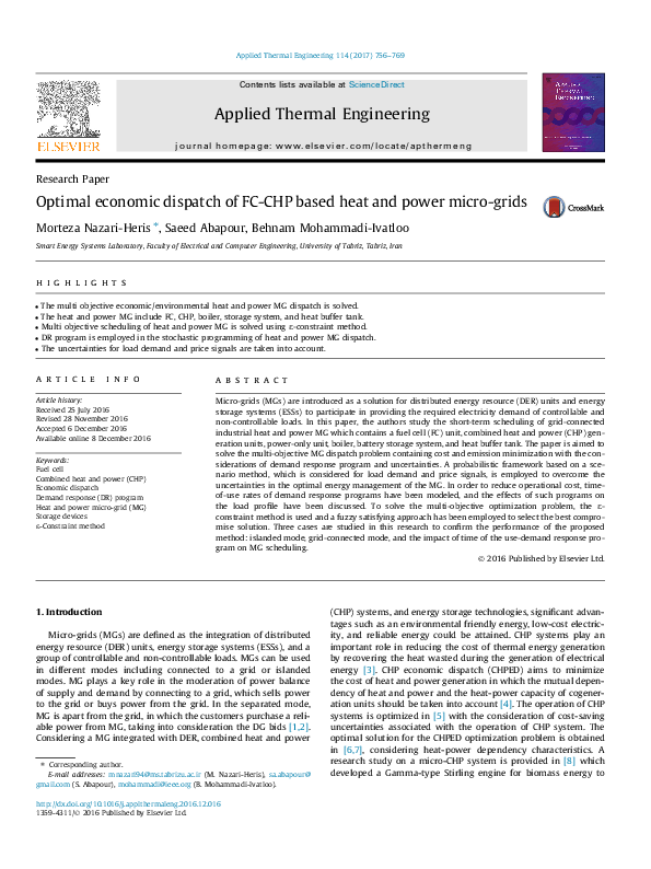 (PDF) Optimal economic dispatch of FC-CHP based heat and power micro-grids e-Constraint method