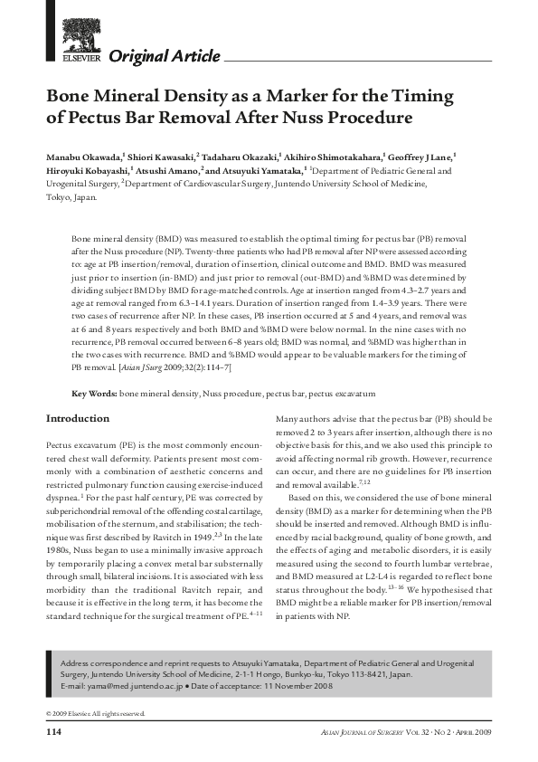 (PDF) Bone Mineral Density as a Marker for the Timing of Pectus Bar ...