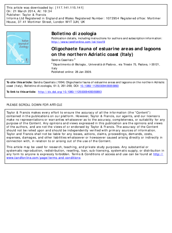 (PDF) Oligochaete fauna of estuarine areas and lagoons on the northern ...