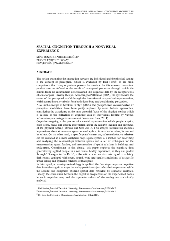 (PDF) Spatial Cognition Through A Nonvisual Experience