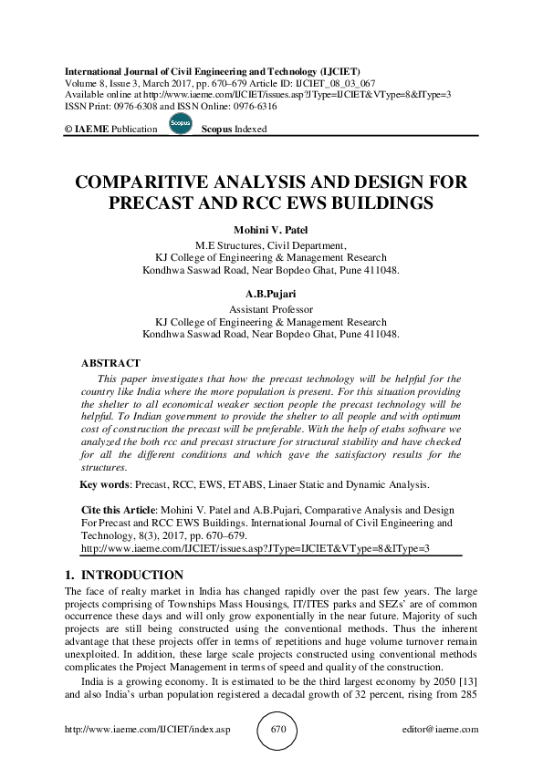 (PDF) COMPARITIVE ANALYSIS AND DESIGN FOR PRECAST AND RCC EWS BUILDINGS