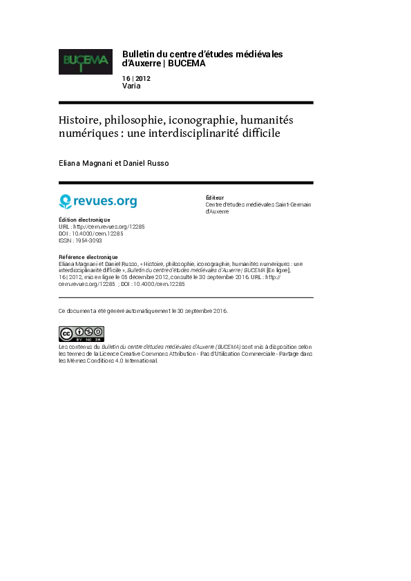 (PDF) Histoire, philosophie, iconographie, humanités numériques : une ...
