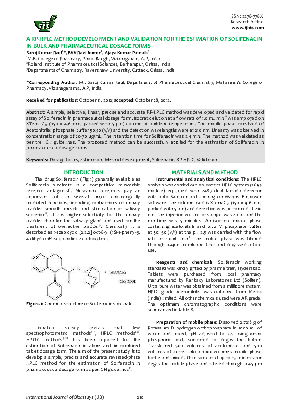 (PDF) A RP-HPLC method development and validation for the estimation of solifenacin in bulk and ...