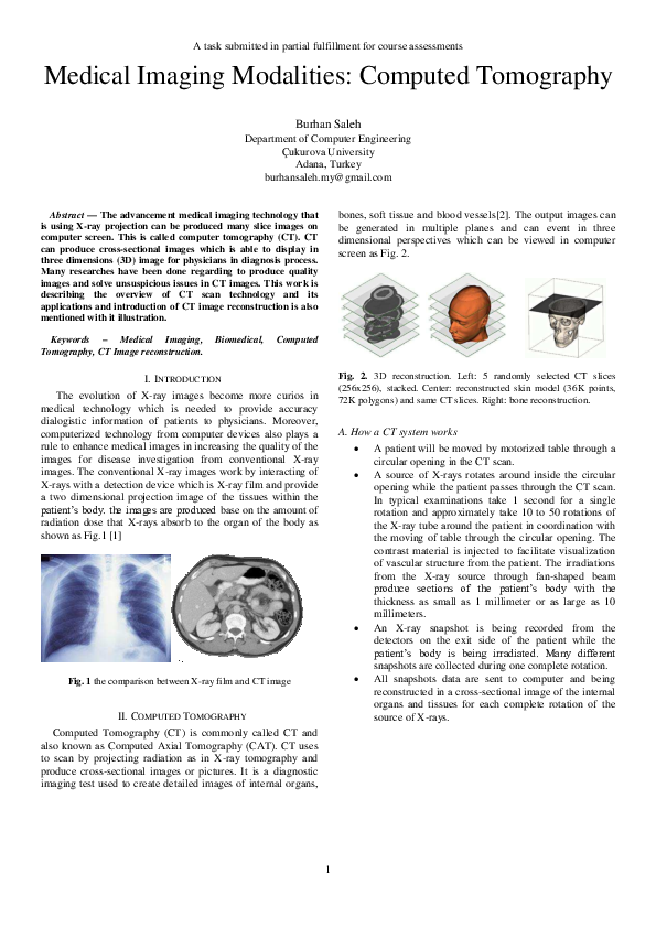 (PDF) Medical Imaging Modalities: Computed Tomography