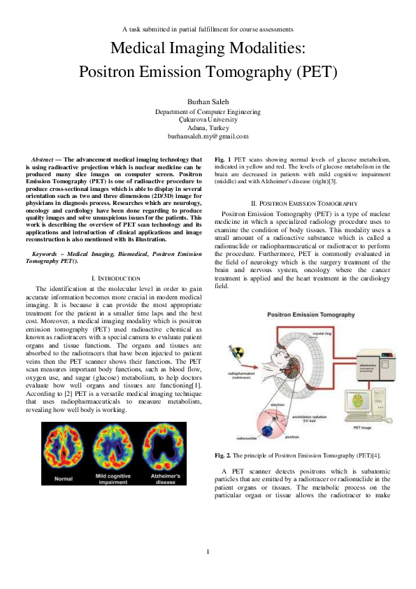 (PDF) Medical Imaging Modalities: Positron Emission Tomography (PET)