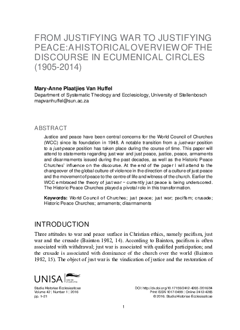 (PDF) From justifying war to justifying peace:A Historical overview of ...