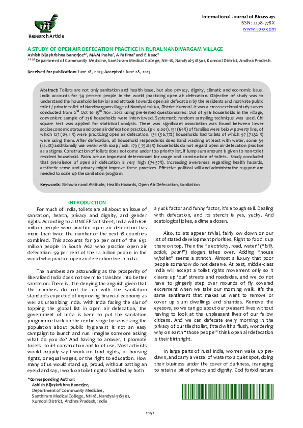 (PDF) A study of open air defecation practice in rural Nandivargam village