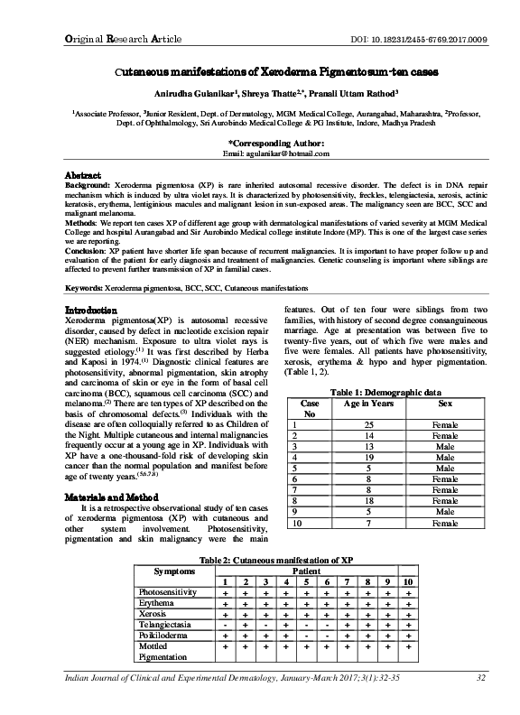 (PDF) Cutaneous manifestations of Xeroderma Pigmentosum-ten cases