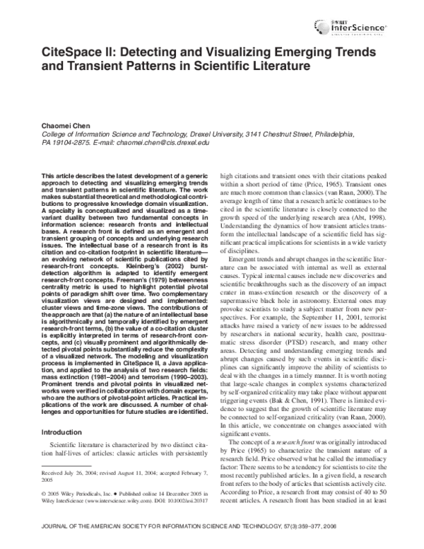 Pdf Citespace Ii Detecting And Visualizing Emerging Trends And Transient Patterns In