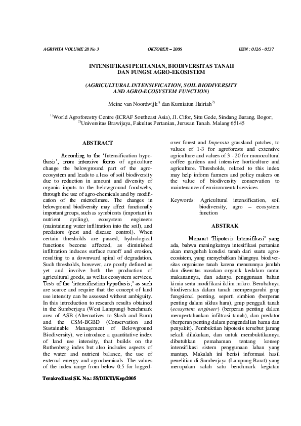 (PDF) INTENSIFIKASI PERTANIAN, BIODIVERSITAS TANAH DAN FUNGSI AGRO ...