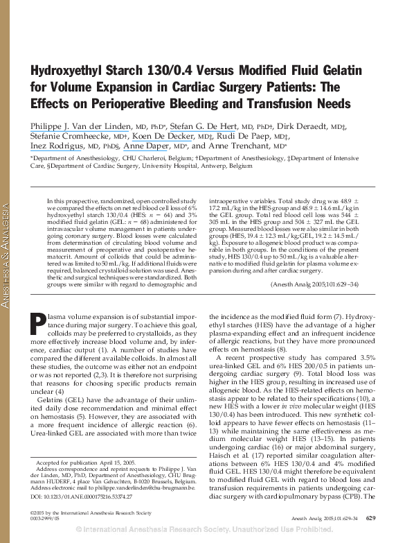 (PDF) Hydroxyethyl Starch 130/0.4 Versus Modified Fluid Gelatin for ...