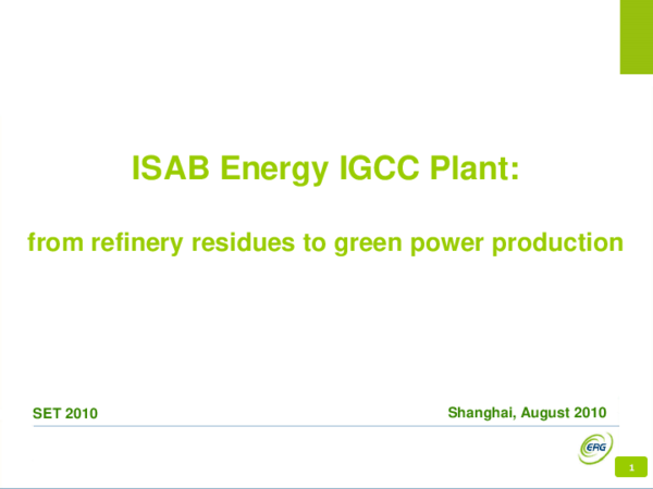 (PDF) ISAB Energy IGCC Plant: from refinery residues to green power ...