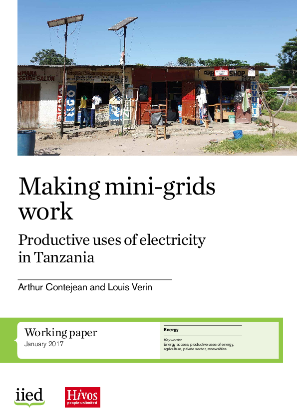 (PDF) Making mini-grids work Productive uses of electricity in Tanzania