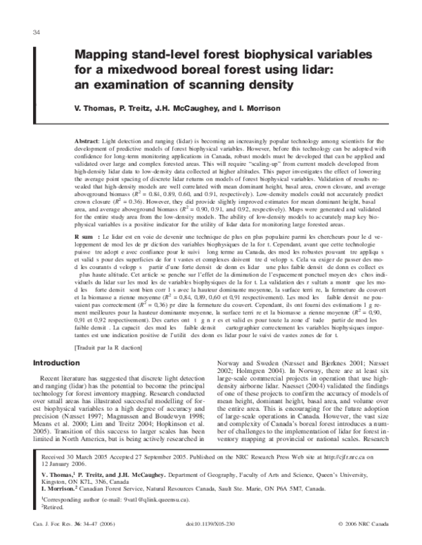 (PDF) Mapping stand-level forest biophysical variables for a mixedwood boreal forest using lidar ...