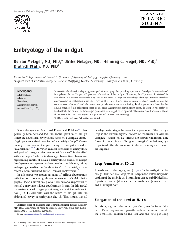 (PDF) Embryology of the midgut