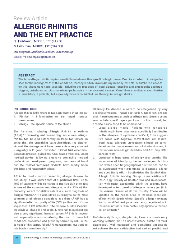 (PDF) ALLERGIC RHINITIS AND THE ENT PRACTICE