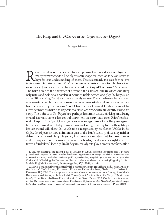 (PDF) ‘The Harp and the Gloves in Sir Orfeo and Sir Degaré’ in « A ...