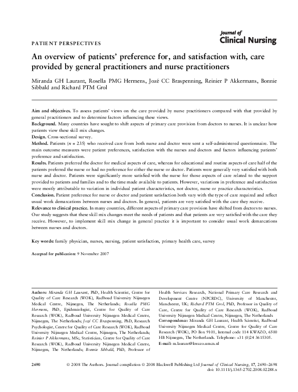 (PDF) An overview of patients’ preference for, and satisfaction with ...