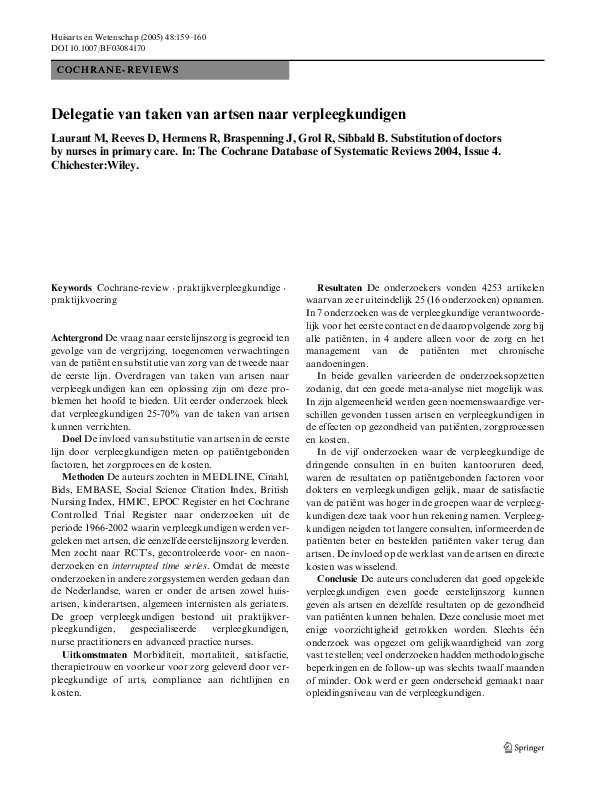 (PDF) Delegatie van taken van artsen naar verpleegkundigen | Miranda ...