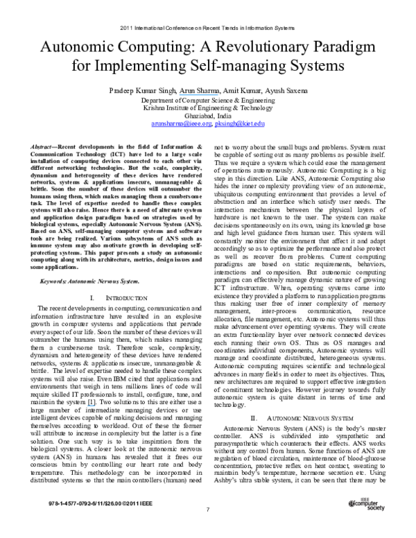 Pdf Autonomic Computing A Revolutionary Paradigm For Implementing Self Managing Systems