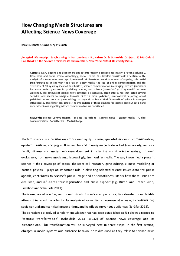 (PDF) How Changing Media Structures are Affecting Science News Coverage