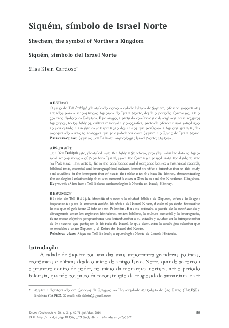 (PDF) Siquém, símbolo de Israel Norte
