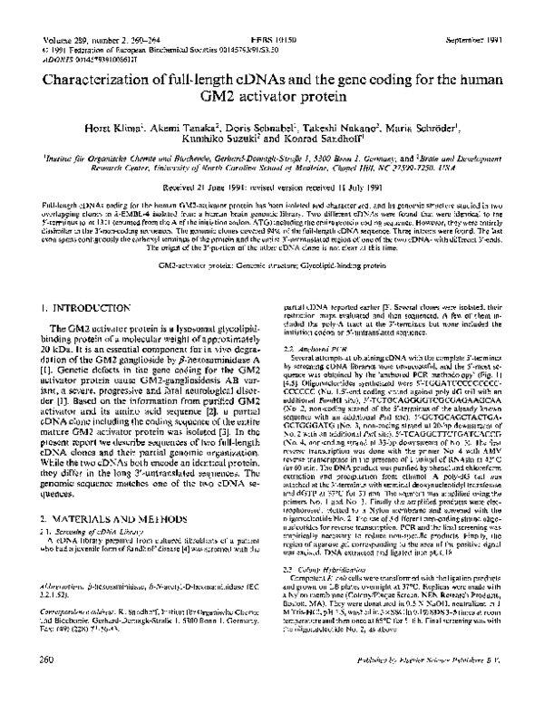 (PDF) Characterization of full-length cDNAs and the gene coding for the ...