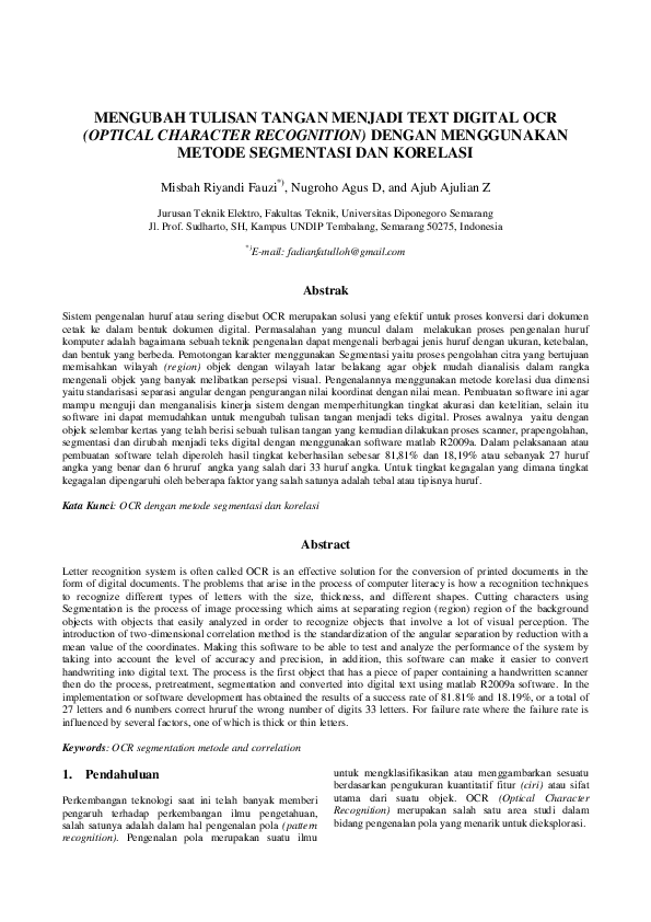 (PDF) MENGUBAH TULISAN TANGAN MENJADI TEXT DIGITAL OCR (OPTICAL CHARACTER RECOGNITION) DENGAN ...