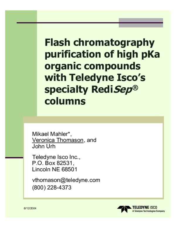 (PDF) Flash chromatography purification of high pKa organic compounds ...