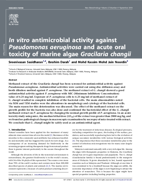 (PDF) In vitro antimicrobial activity against Pseudomonas aeruginosa ...