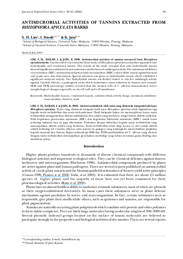 (PDF) Antimicrobial activities of tannins extracted from Rhizophora ...