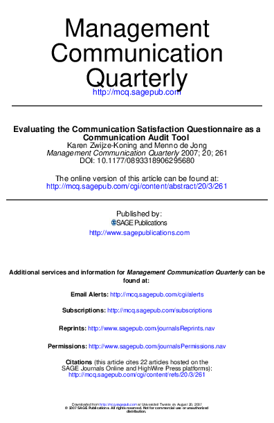 (PDF) 261 Management Communication Quarterly Communication Audit Tool ...
