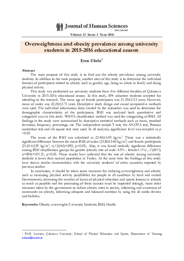 (PDF) Overweightness and obesity prevalence among university students ...
