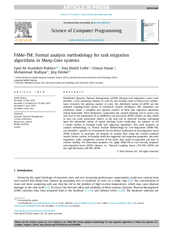 (PDF) FAMe-TM: Formal analysis methodology for task migration algorithms in Many-Core systems