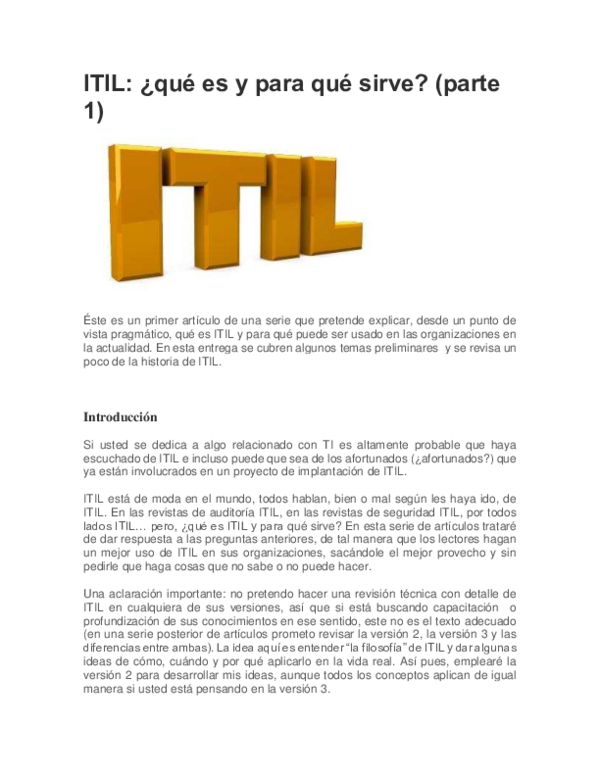(PDF) ITIL: ¿qué es y para qué sirve? (parte 1