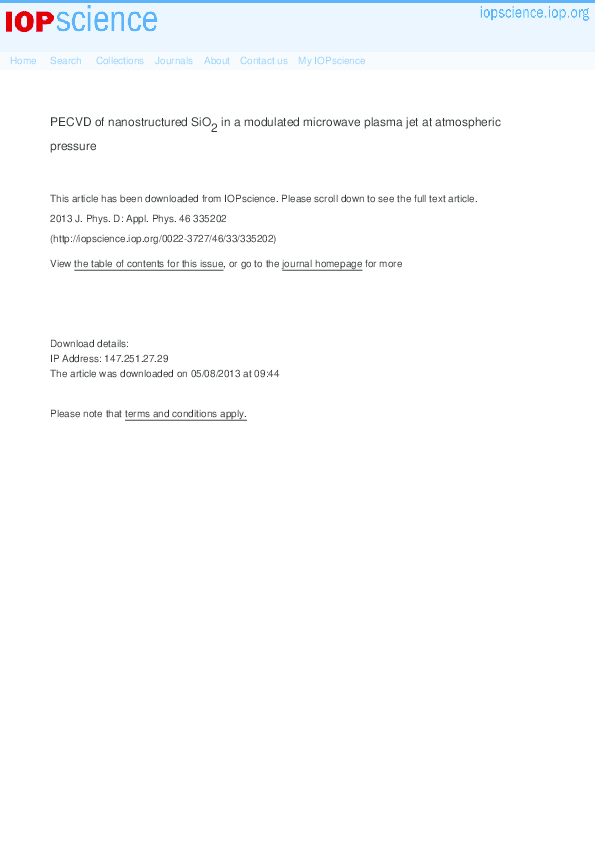 (PDF) PECVD of nanostructured SiO 2 in a modulated microwave plasma jet ...