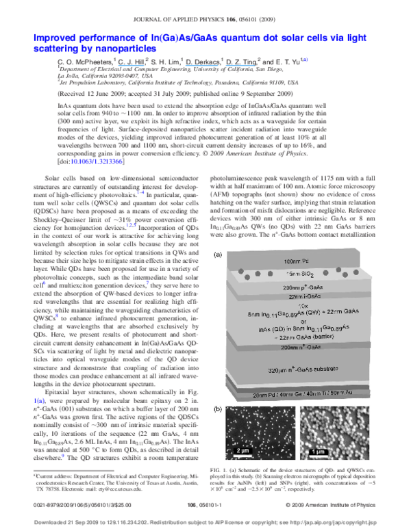 (PDF) Improved performance of In(Ga)As/GaAs quantum dot solar cells via ...